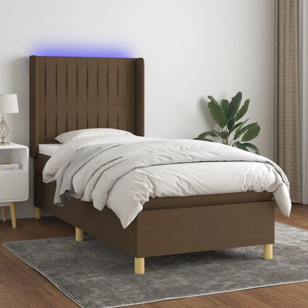 Box spring postel s matrací a LED tmavě hnědá 80x200 cm textil 3138992