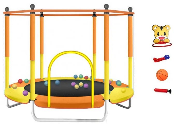 Dětská trampolína SEDCO 122 cm s ochrannou sítí a vybavením - oranžová