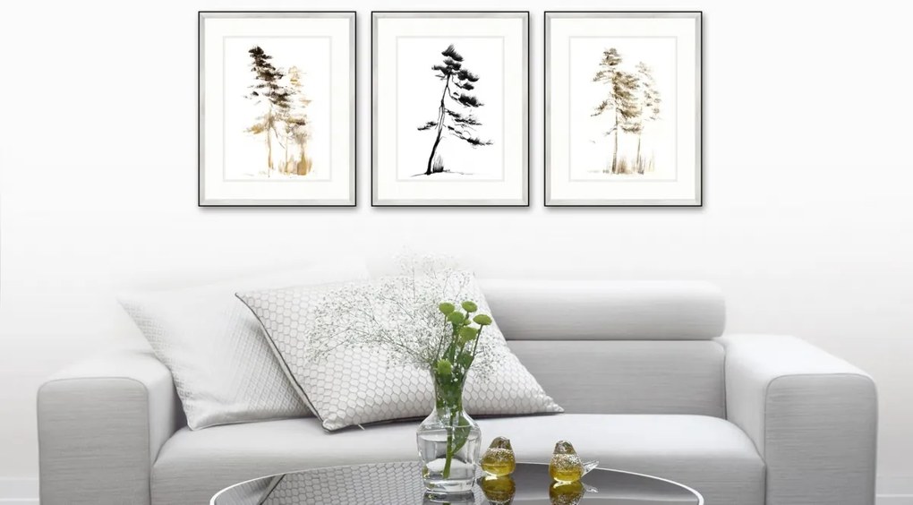 Triptych s motivem borovic do interiérů ve stylu Japandi a Modern Classic – Série Borovice | Anna Borkowska