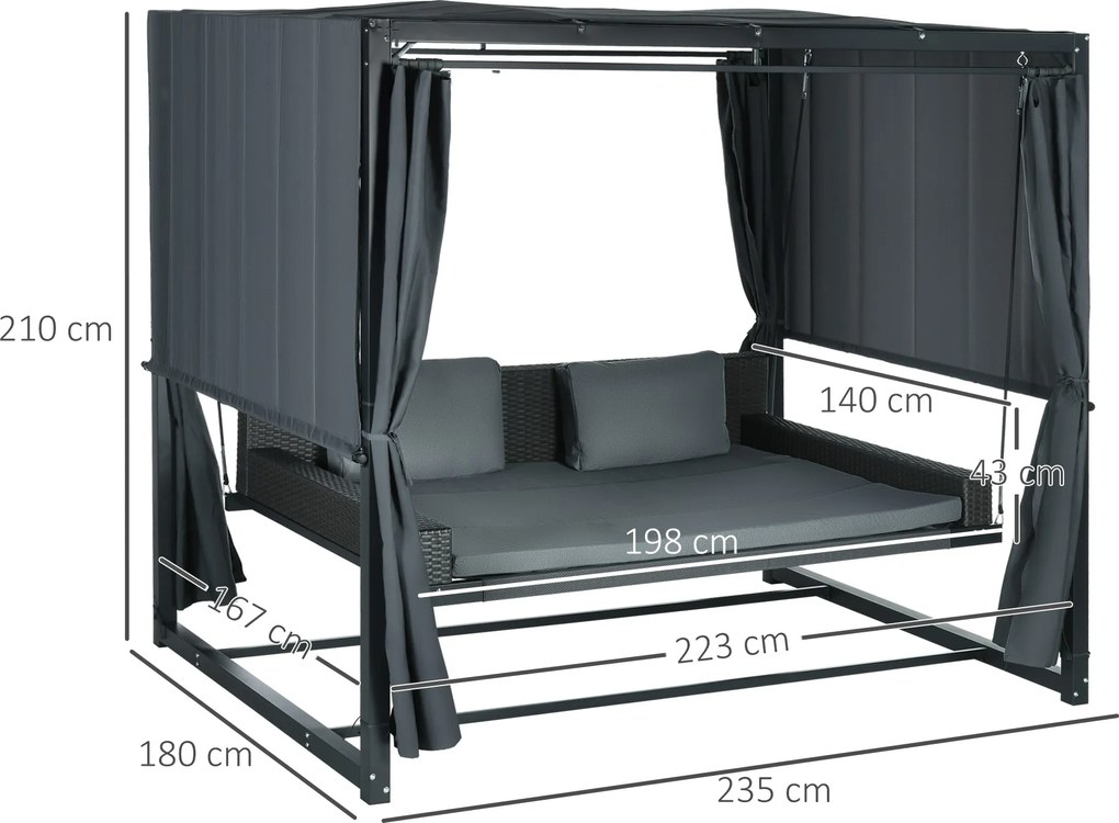 Houpačka Outsunny Hollywood s pergolou, zahradní houpací lůžko odolné proti povětrnostním vlivům, včetně polštářů, 235 x 180 x 210 cm, tmavě šedá pro…