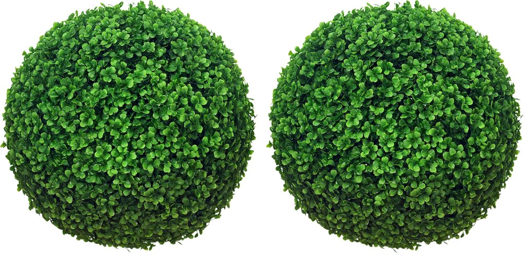 HOMCOM 2-Pack Velká Umělá Kulička z Bukového Dřeva Ø40 cm, UV-Odolná Umělá Rostlina v Květináči, Plastové Umělé Rostliny, Realistická Dekorace pro Obý