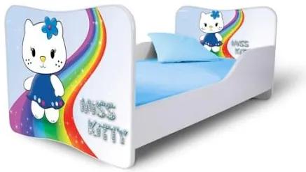 Dětská postel MISS KITTY s duhou - butterfly - Rozměry 140x70