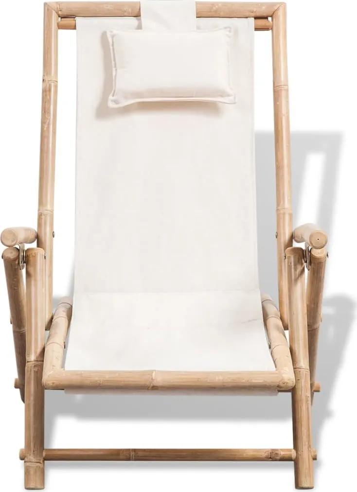 vidaXL Polohovací relaxační křeslo bambus a textil [41893] Barva: Bílá