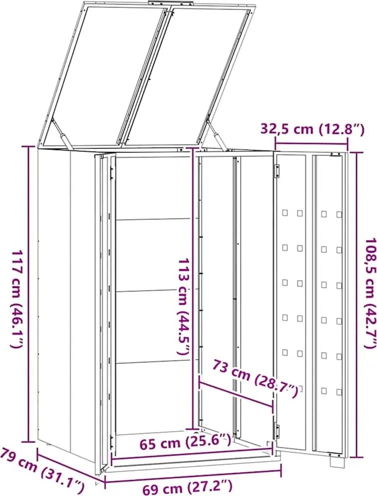 vidaXL Box na 1 popelnici 69 x 79 x 117 cm ocel [4008426] Barva: Černá