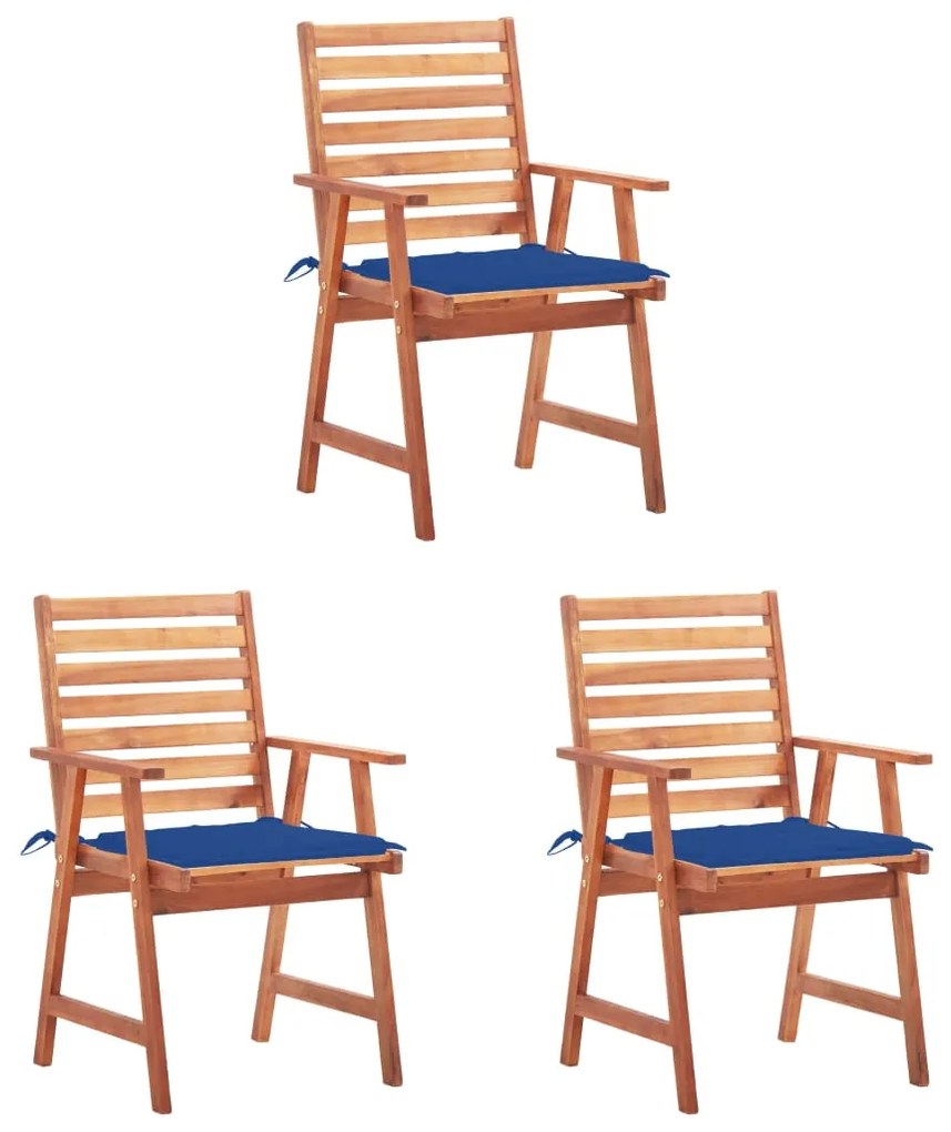 3064357 vidaXL Zahradní jídelní židle s poduškami 3 ks masivní akáciové dřevo