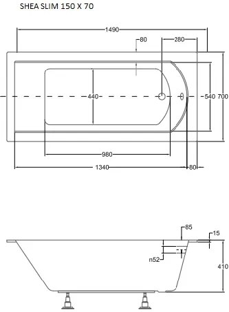 NIKIDO - B Akrylátová vana SHEA SLIM 140x70, 150x70, 160x70, 170x70 Velikost: 160x70