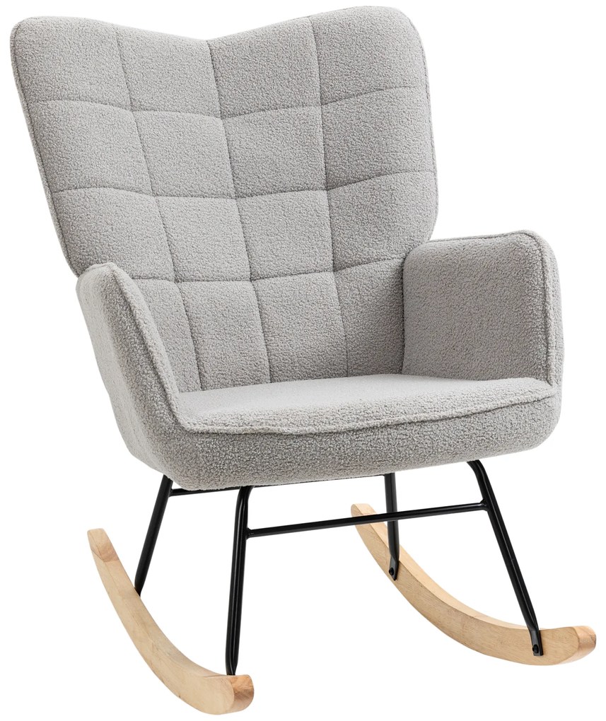 HOMCOM Houpací křeslo Akcentní křeslo do obývacího pokoje Relaxační křeslo, nosnost do 120 kg, berberské rouno, světle šedá 71 x 92 x 101 cm