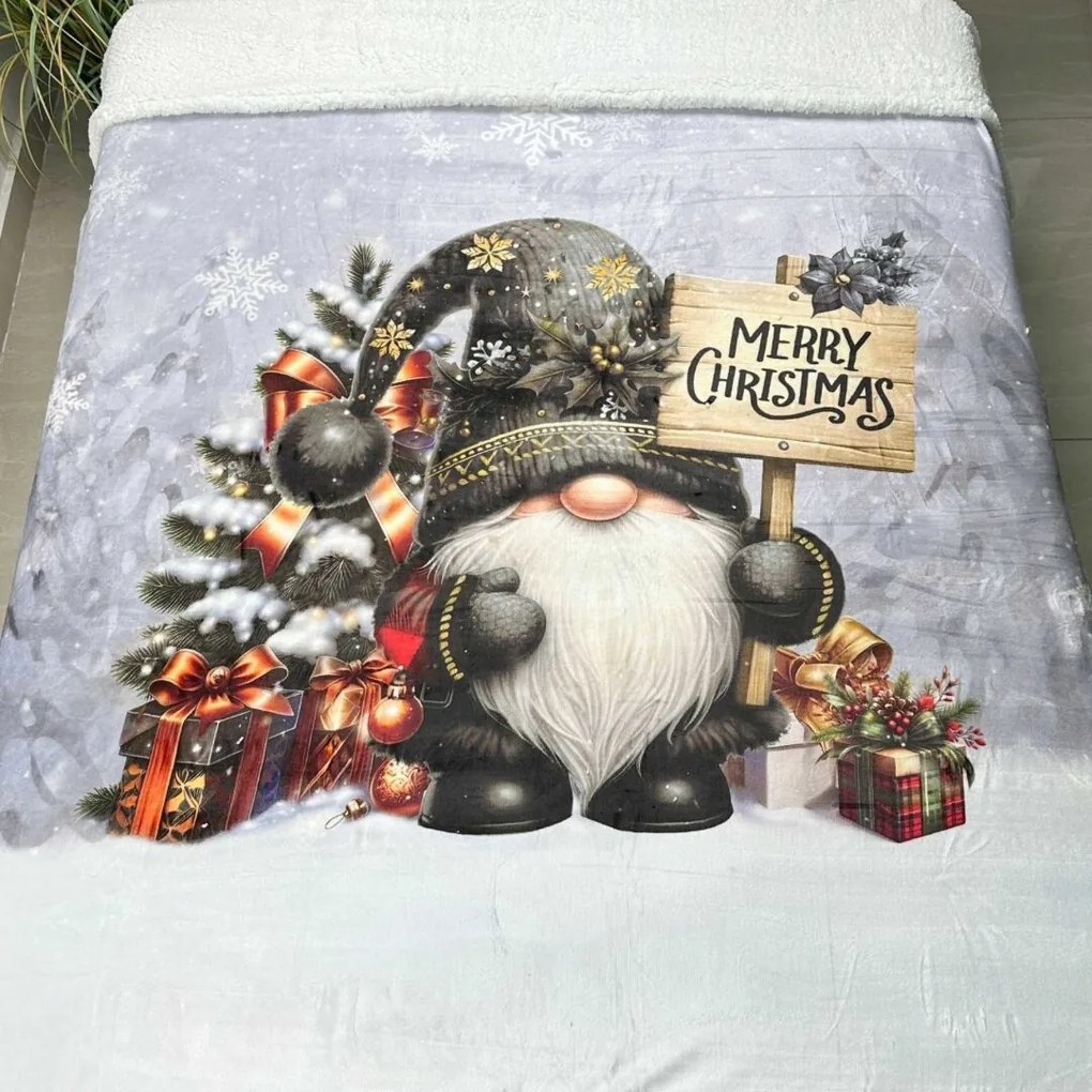 Vánoční deka luxury beránková z mikroplyše Skřítek černý 150x200cm TiaHome