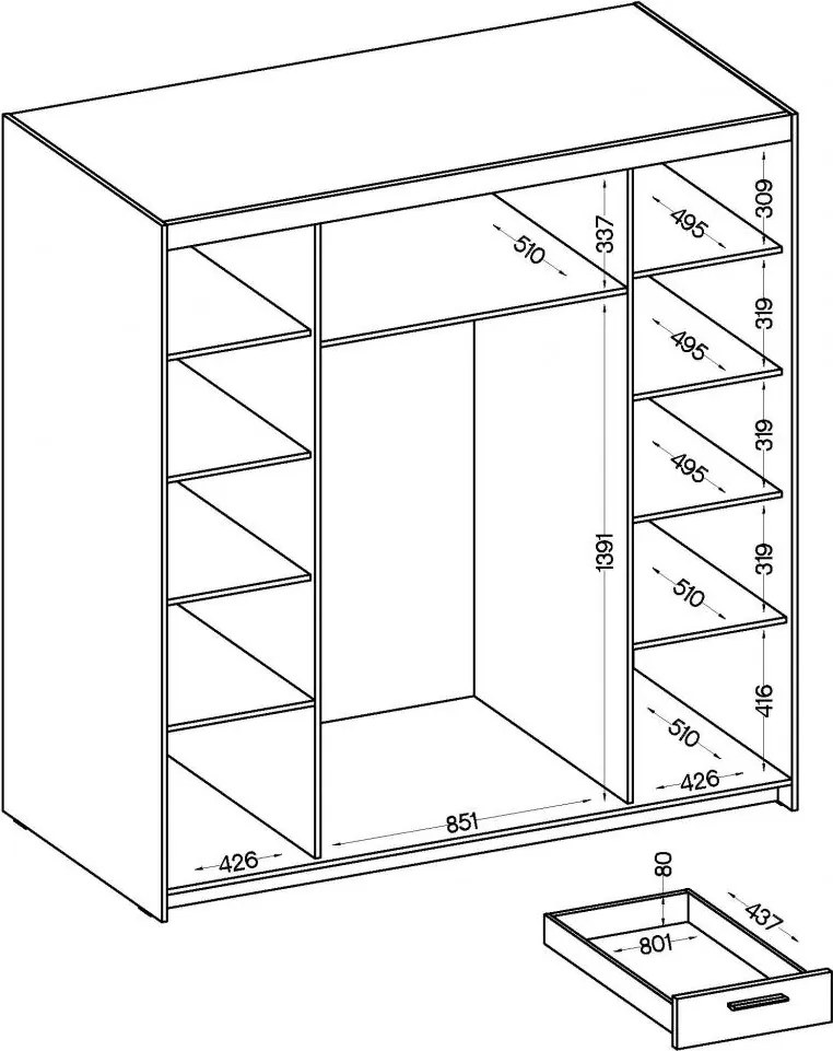 FALCO Šatní skříň Enja 4D6S se zrcadlem Odstín: Písková béžová