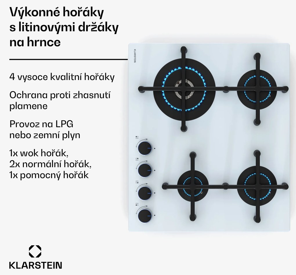 Klarstein Plynová varná deska, Illuminosa 4, 4 hořáky Sabaf, sklokeramika