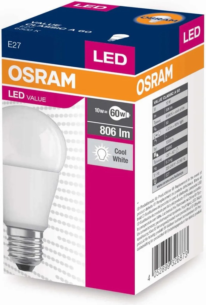 OSRAM LED žárovka VALUE Classic 9 W A60 studená bílá