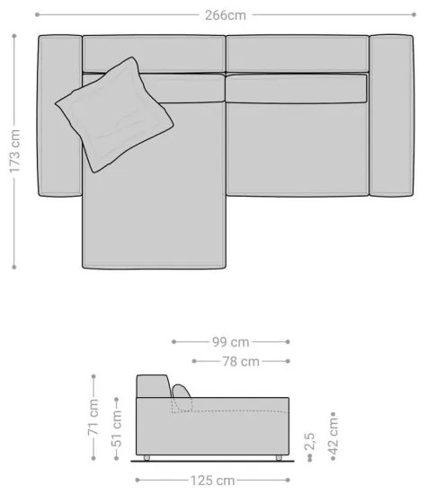 Rohová pohovka Sirpio XL 270x175 cm manšestr stříbrnošedá variabilní