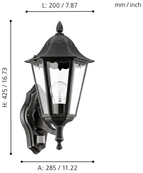 Eglo 93458 - Venkovní nástěnné svítidlo s čidlem NAVEDO 1xE27/60W/230V IP44