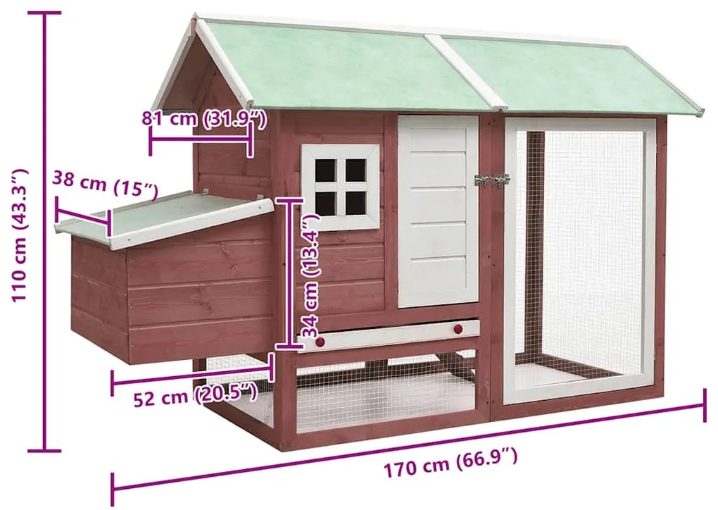 vidaXL Marketos Klec pro kuřata moka 170 x 81 x 110 cm masivní borovice a jedle