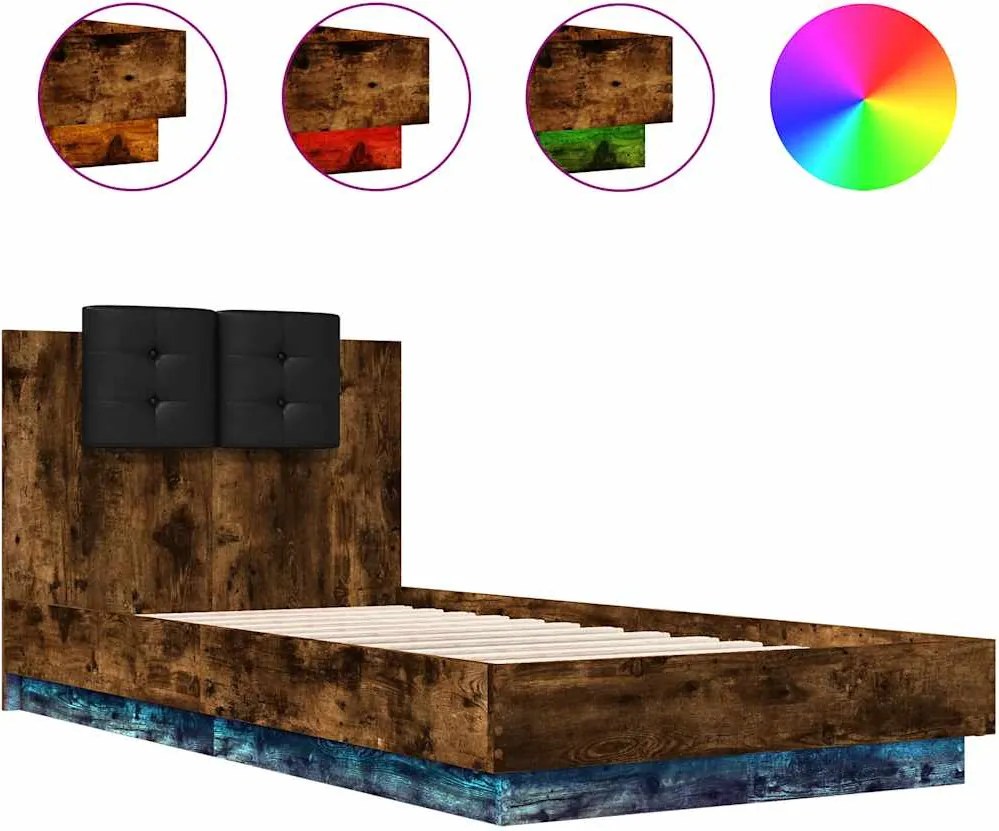 Rám postele s čelem a LED osvětlením kouřový dub 90 x 190 cm 3210063