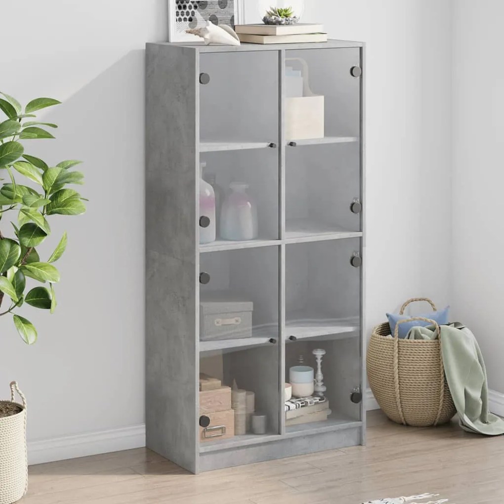 Highboard s dvířky betonově šedý 68x37x142 cm kompozitní dřevo
