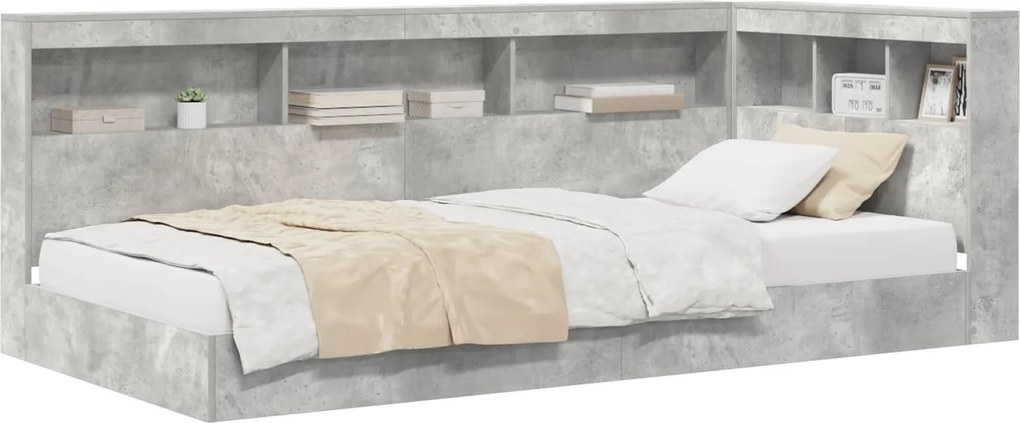 Knihovna postel Betonově šedá 75 x 190 cm Kompozitní dřevo 3335756
