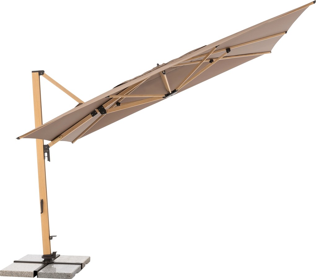 Doppler ALU WOOD XL 4x3 m - výkyvný zahradní slunečník s boční tyčí - Rozbalené zboží (S325)