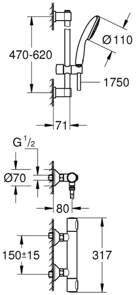 GROHE 34800001 - Termostatická sprchová baterie PRECISION FLOW 600 mm chrom