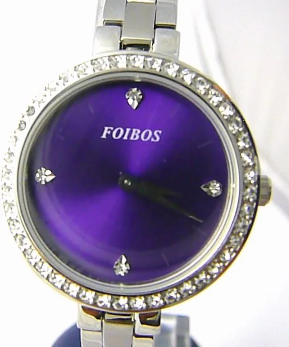 Foibos Dámské šperkové ocelové hodinky Foibos 3B511 s fialovým číselníkem a zirkony