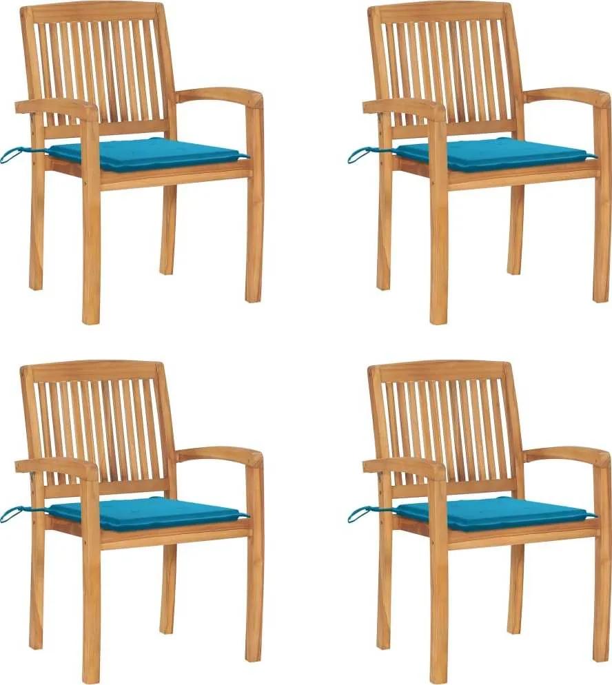 vidaXL Stohovatelné zahradní židle s poduškami 4 ks masivní teak [3073211] Barva: Šedá