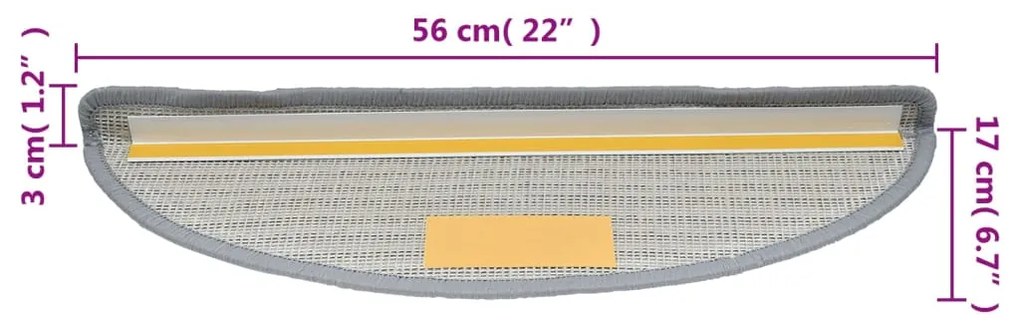 vidaXL Marketos Schodové rohože 15 ks 56 x 17 x 3 cm šedé, půlkulaté