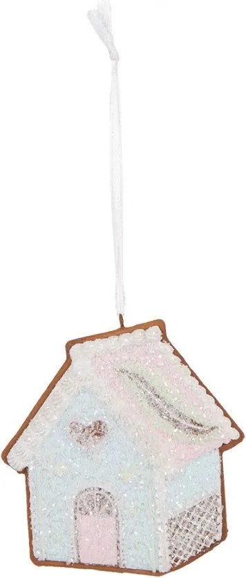 Závěsná dekorace modrá perníková chaloupka Frosted Ginger - 9*1*10 cm