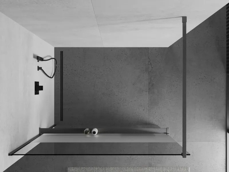 Mexen Kioto+, sprchová zástěna Walk-In s poličkou a věšákem 100 x 200 cm, 8mm čiré sklo-námraza, grafitový profil, 800-100-121-66-35