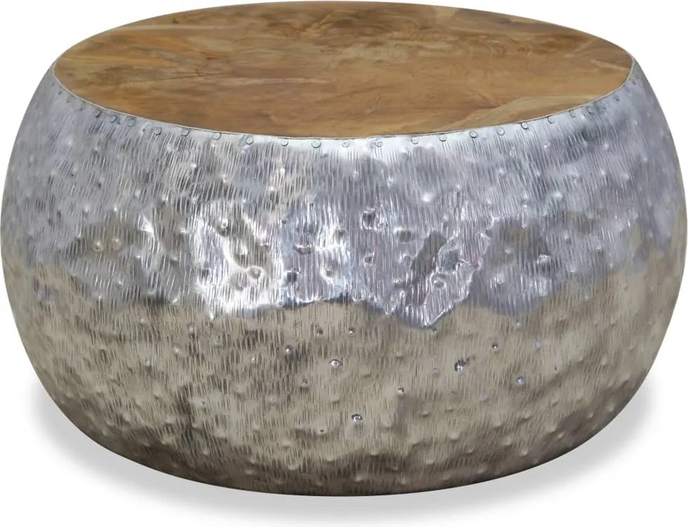 Konferenční stolek, hliník a teak, 60x60x30 cm 244549