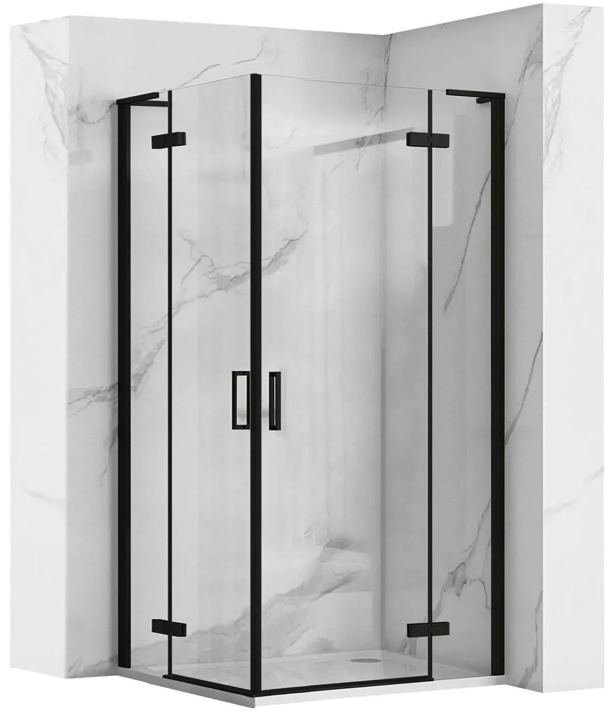 Rea Hugo Double, 2-křídlý sprchový kout 80 (dveře) x 80 (dveře) x 205 cm, 6mm čiré sklo, černý profil, REA-K6600