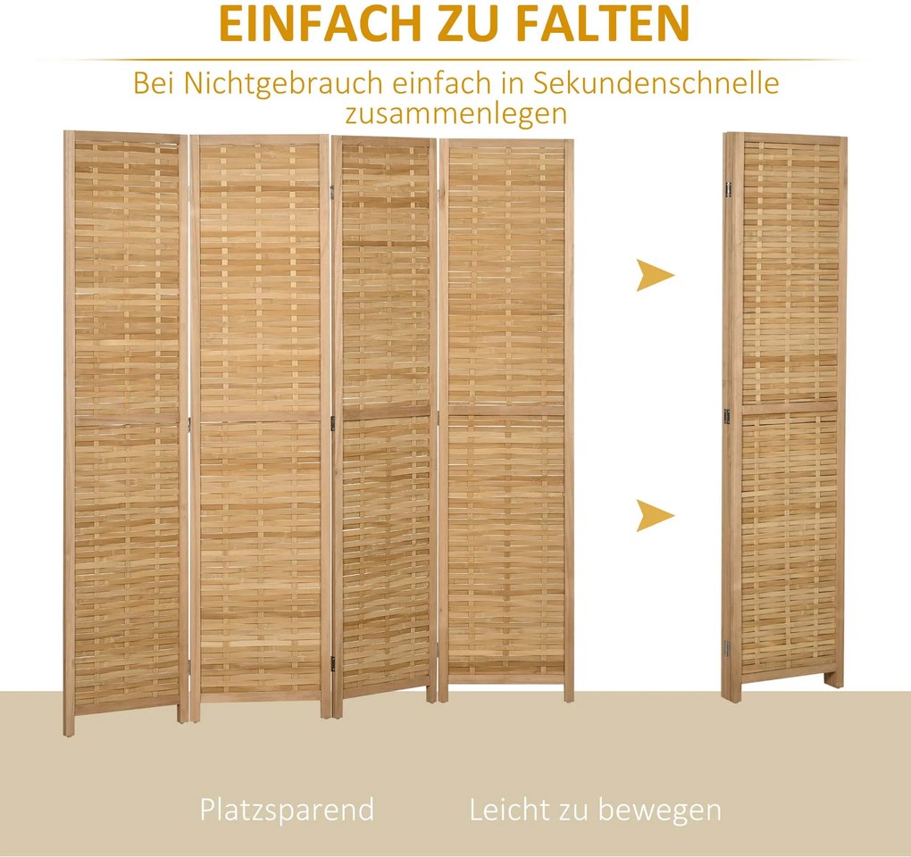HOMCOM 4dílný paraván, rozdělovač místností, dělící stěna 160 x 170 cm, skládací paraván, rozdělovač místností z bambusu, paraván do obývacího pokoje…