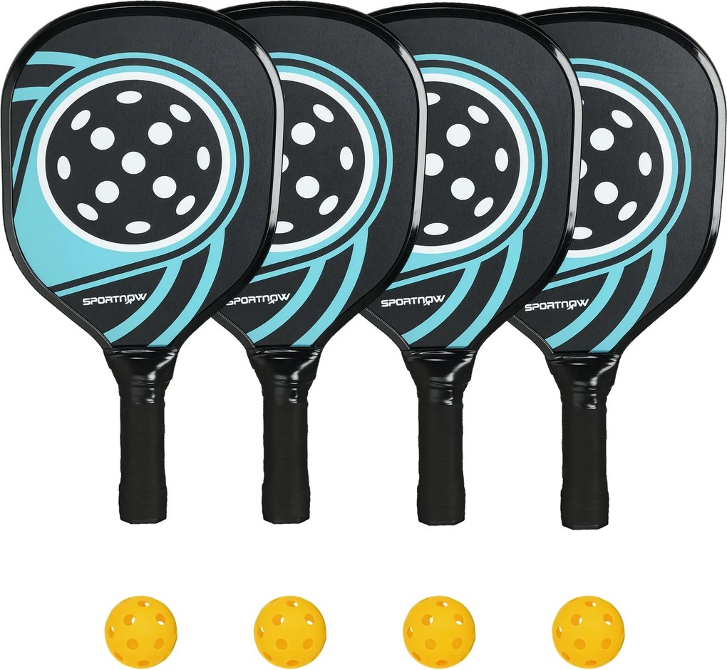SPORTNOW Sada Pálkování na Pickleball se 4 pálkami, 4 míčky a ergonomickou taškou, pálky na vnitřní i venkovní použití, pro začátečníky a rekreační hr