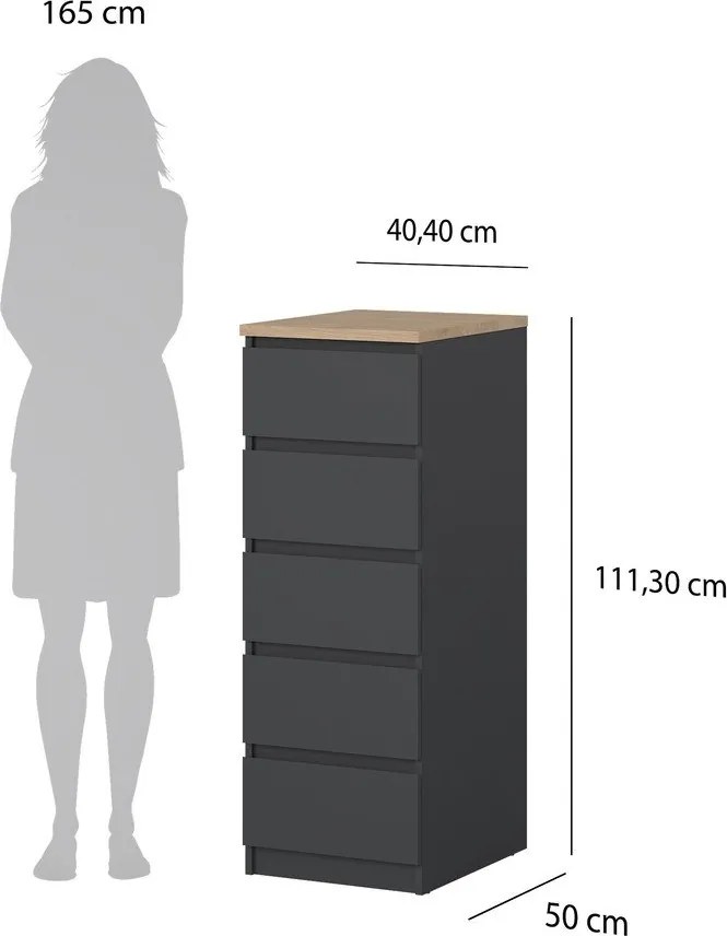 Tmavě šedá komoda 40x111x50 cm Naia – Tvilum