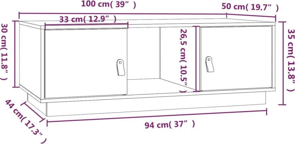 vidaXL Konferenční stolek 100x50x35 cm masivní borové dřevo [818265] Barva: Bílá