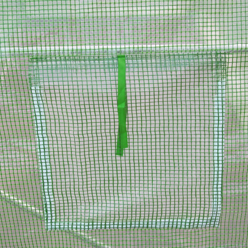 Zimní skleník Outsunny s tunelovým designem, plocha 4,5 m², rozměry 3L x 1,5W x 2H m, vyztužený rám, zipové dveře, 2 okna pro ventilaci, zelený