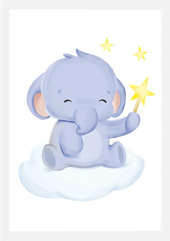 Plakát zvířátka sloník s hůlkou - Obraz, Plakát Velikost: B2 - 50x70 cm, Volba rámu: s bílým rámem