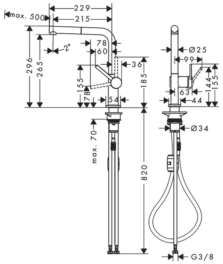 Hansgrohe Talis M54, páková kuchyňská baterie 270, Eco, vytahovatelný výtok, 1jet, chromová, HAN-72845000