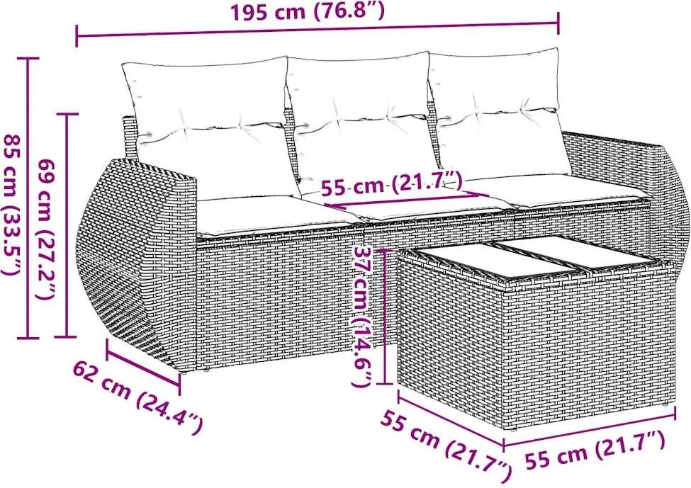 4dílná zahradní sedací souprava s poduškami černá polyratan 3253403