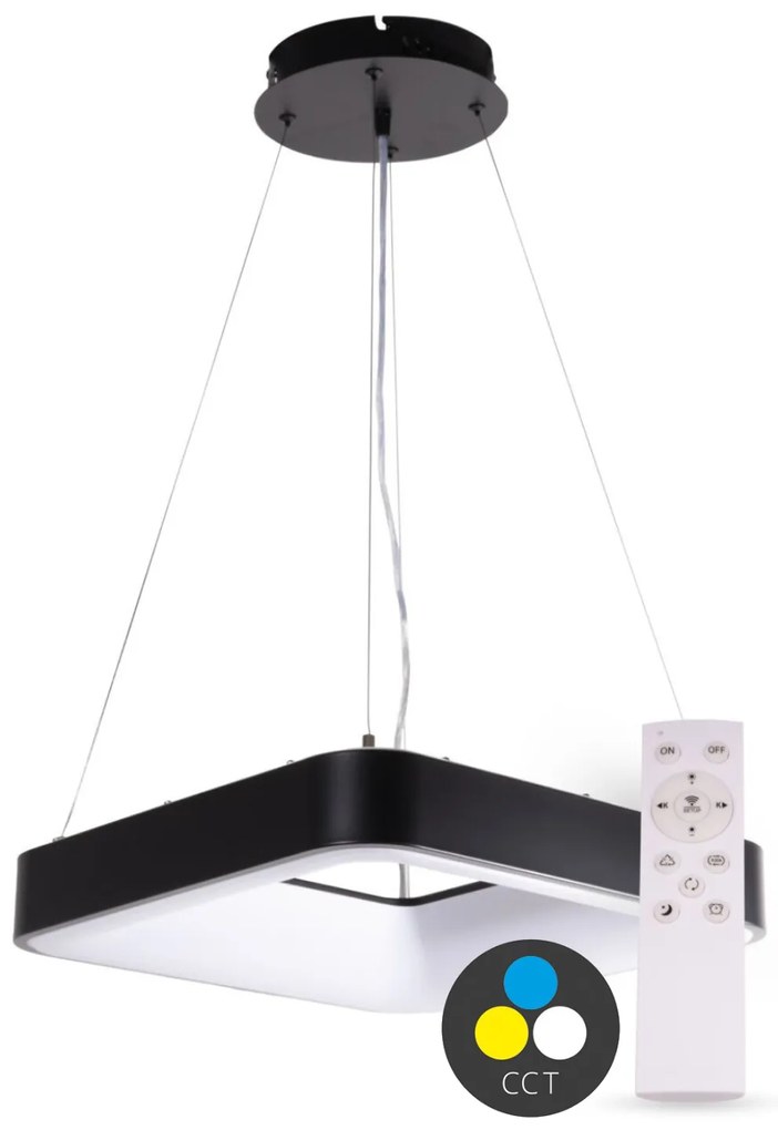 SMART TUYA Černé závěsné LED svítidlo hranaté 500x500mm 48W CCT s DO  - T-LED - LED lustry a svítidla > Lustry > LED lustry