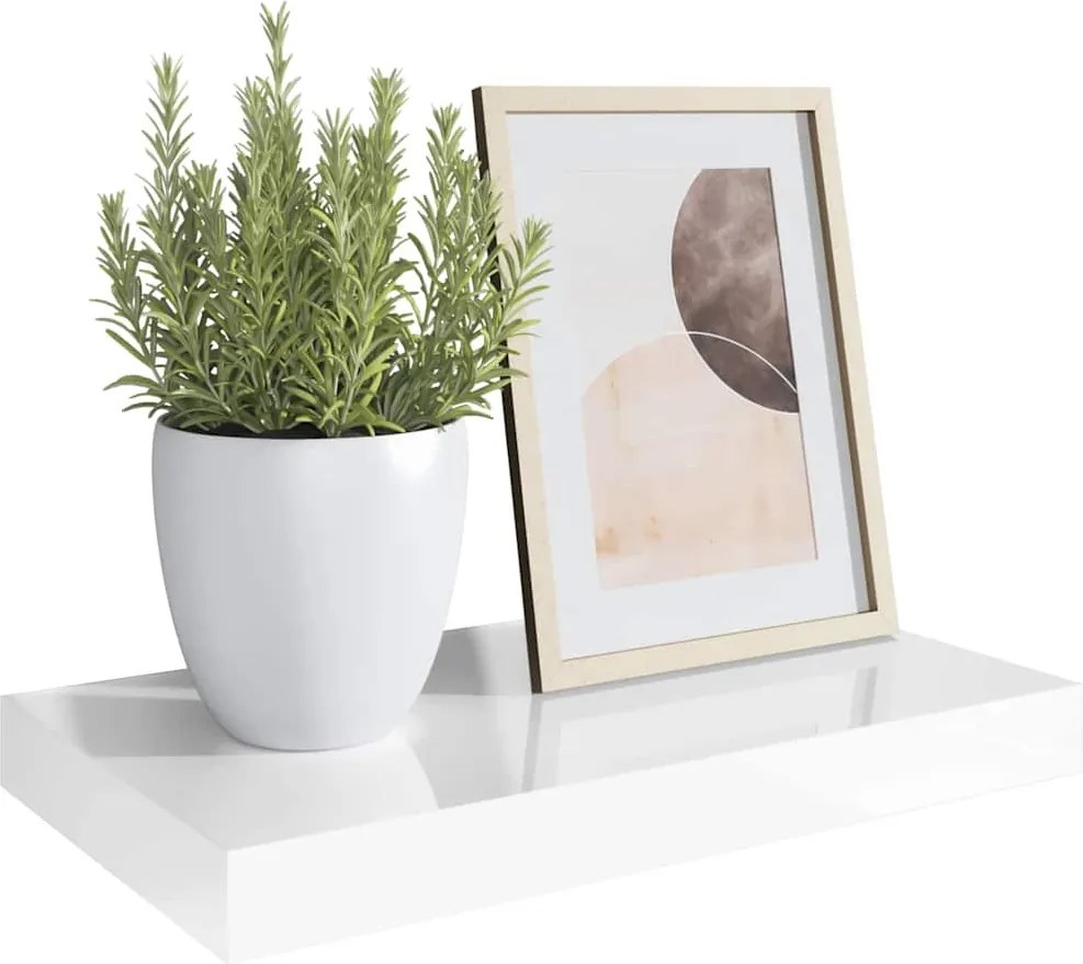 Plovoucí nástěnná police bílá vysoký lesk 40 x 23,5 x 3,8 cm MDF 323742