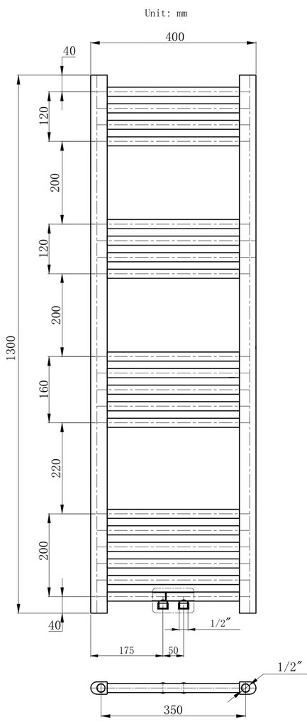 Erga Simple, topné těleso 1300x400 mm, 441 W, černá, ERG-LAV-SIMP-13040-BK