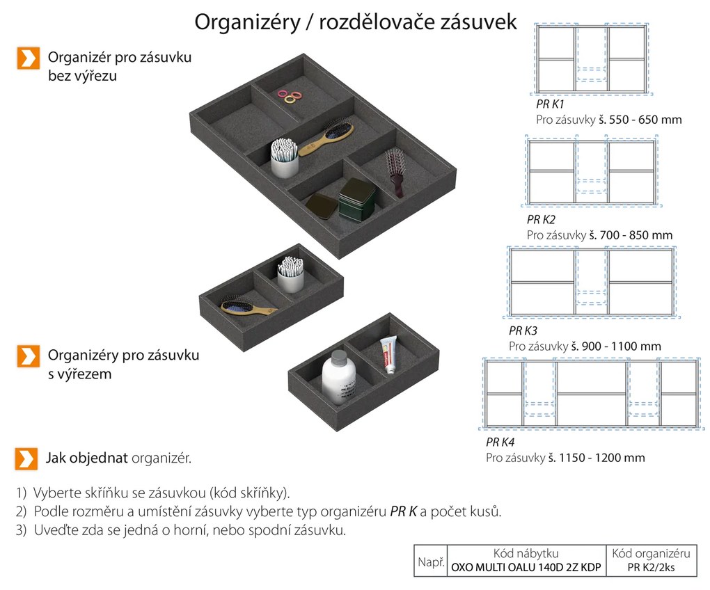 Intedoor organizér v bílé barvě PR K3 90-110 cm Umístění organizéru: Horní zásuvka