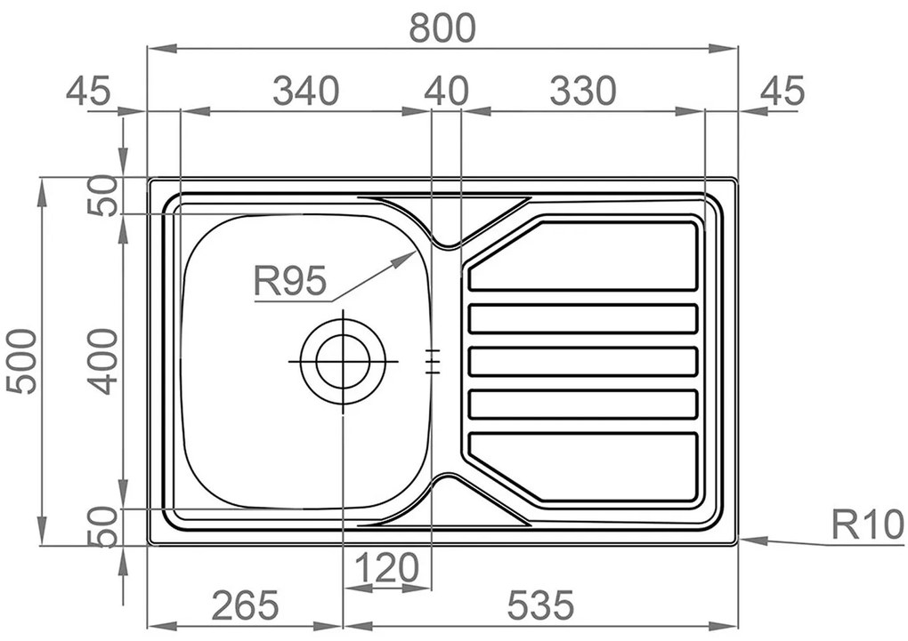 Nerezový dřez Sinks OKIO 800 V 0,6mm texturovaný