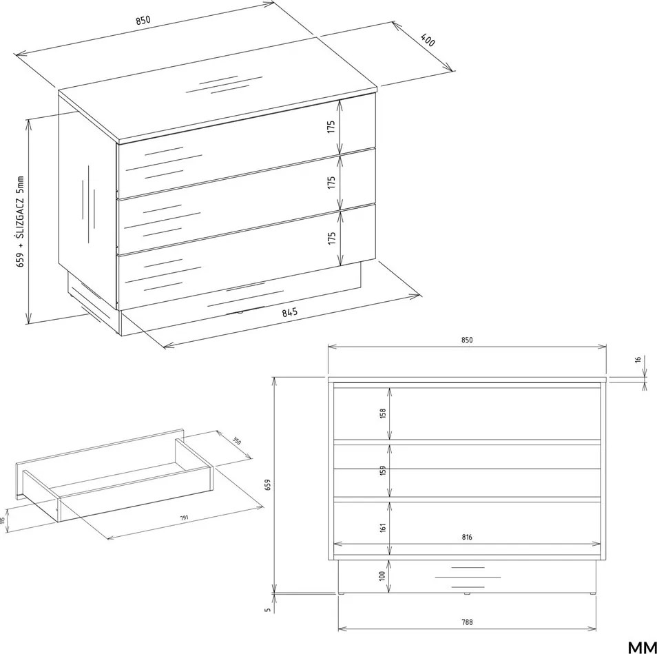 Komoda Amber 85 cm kašmírová