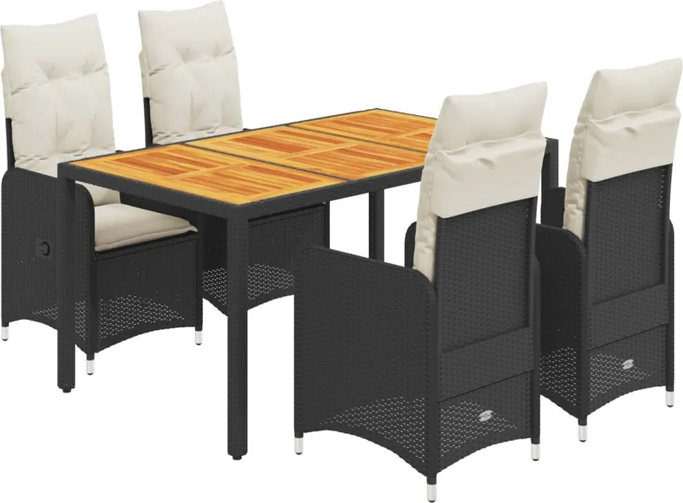 5dílný zahradní bistro set s poduškami černý polyratan 3276978
