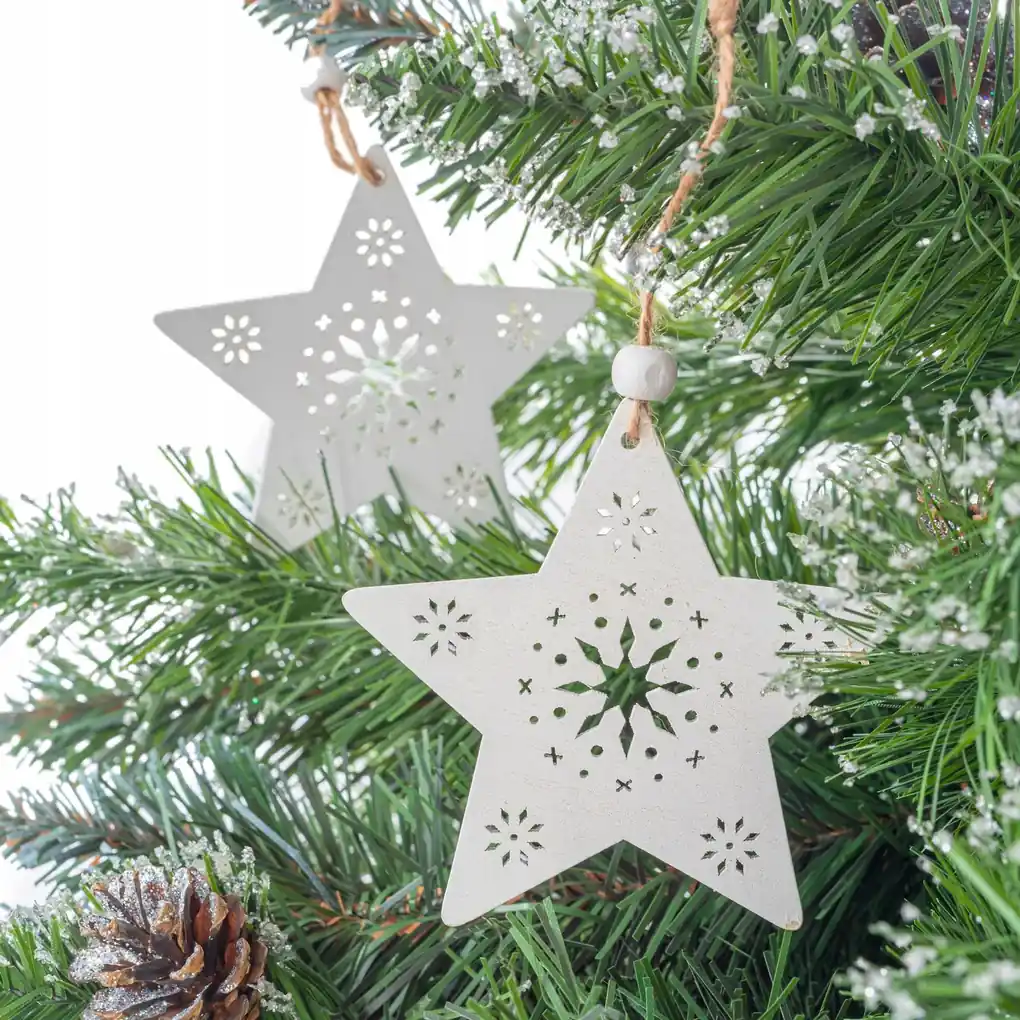 Tutumi Dřevěné vánoční ozdoby na stromeček hvězdy 15cm, bílé | BIANO