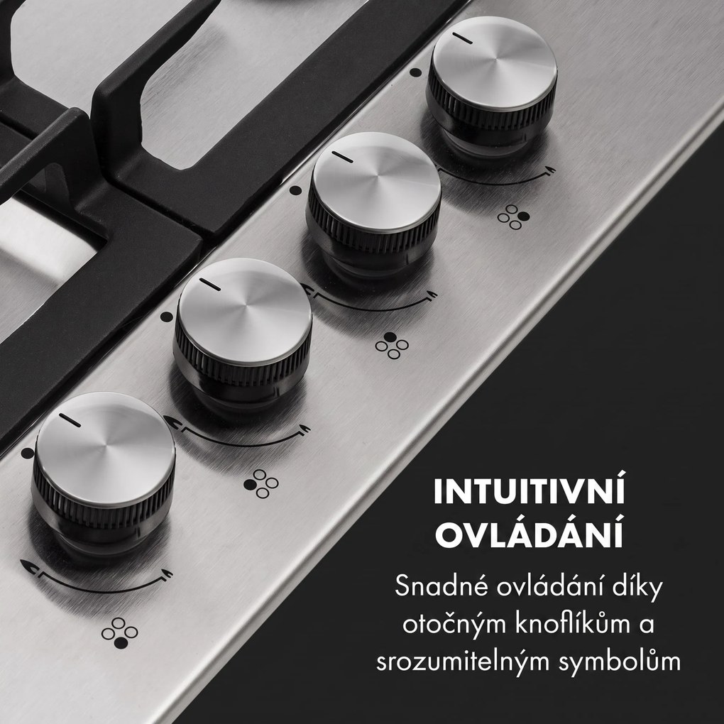 Klarstein Ignito 4 Zonen, plynová varná deska, 4 hořáky Sabaf, nerezová ocel, stříbrná
