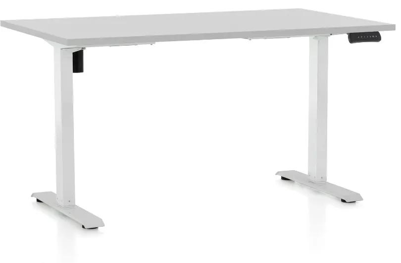 Výškově nastavitelný stůl OfficeTech B, 140 x 80 cm, bílá podnož, světle šedá