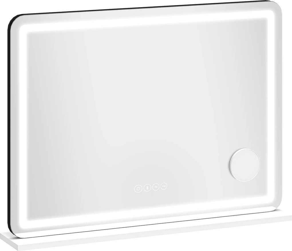 HOMCOM osvětlené make-up zrcadlo 80x60 cm, stmívatelné LED toaletní zrcadlo, RGB světlo, 3 barevné teploty, bílé