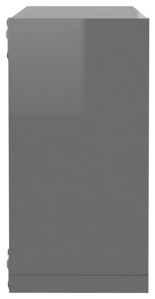 Nástěnné police kostky 6 ks šedé s vysokým leskem 30x15x30 cm